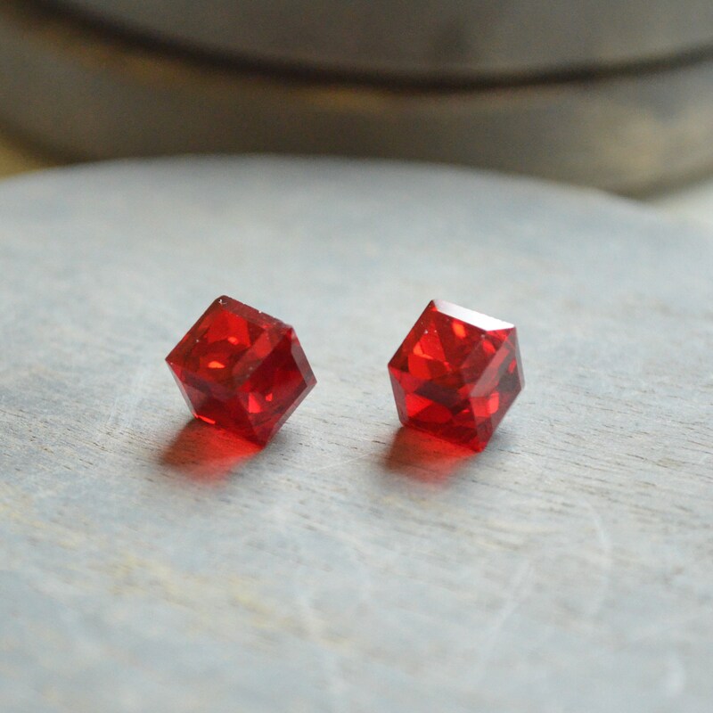 Red Glass Cubed Earrings - Etsy