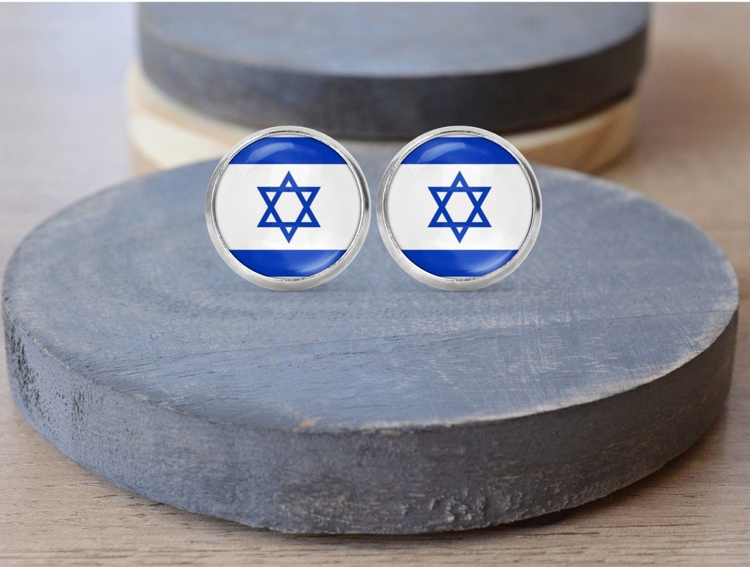 Israel Flag Stud Earrings, Israel Necklace, Cuff Links, Israel Keychain ...