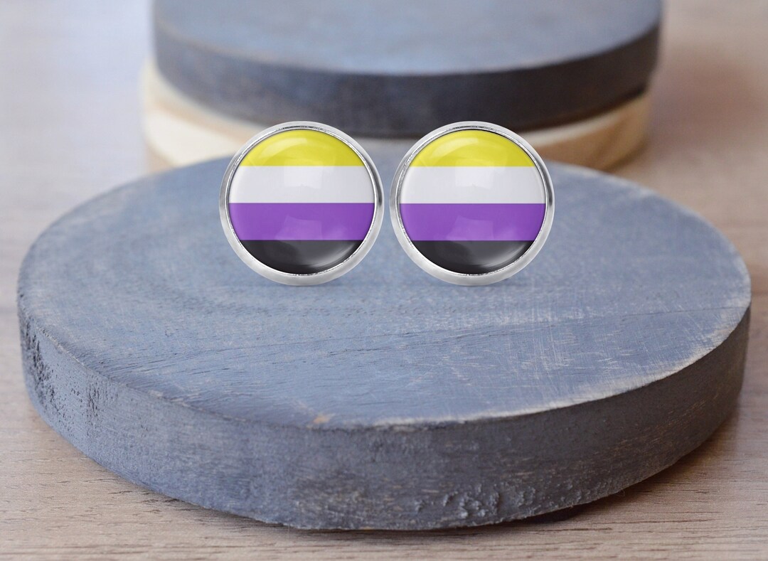 Non Binary Stud Earrings, Nonbinary Flag, Gender Binary, Nonbinary ...