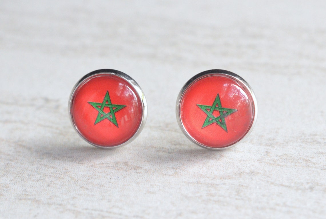 Morocco Flag Stud Earrings Morocco Necklace Morocco Key Chain | Etsy