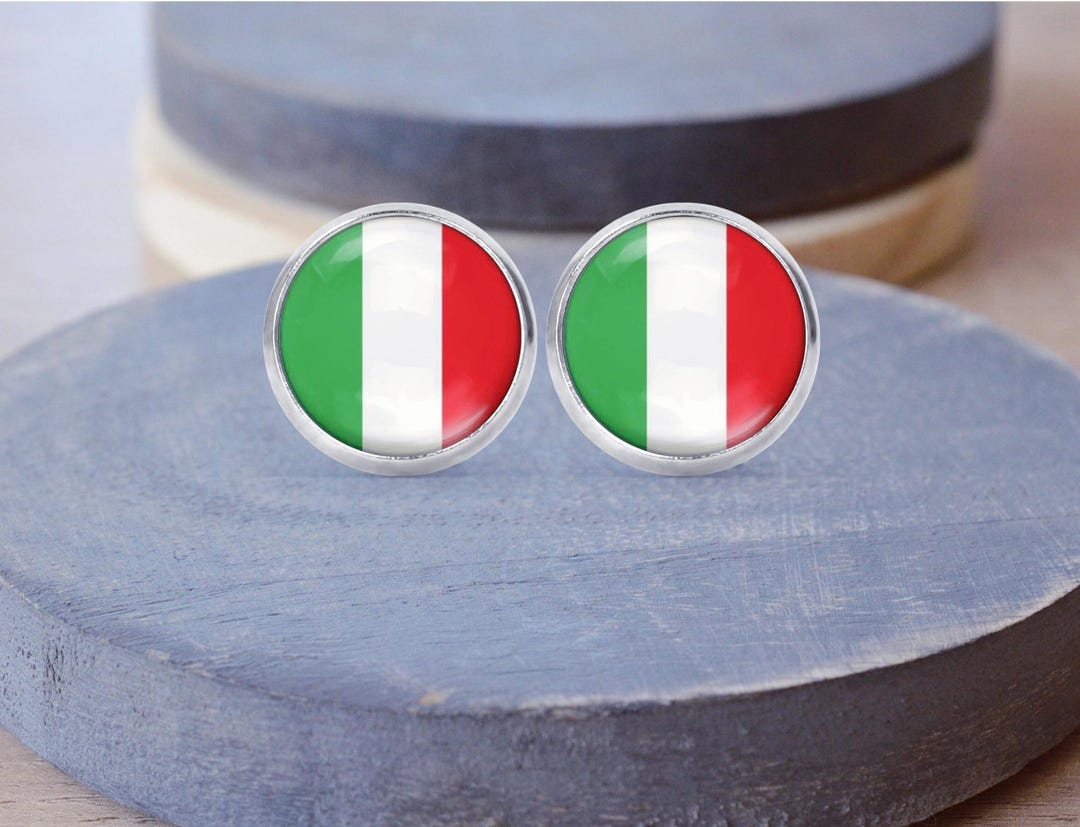 Italy Flag Stud Earrings, Italy Necklace, Cuff Links, Italian Keychain ...