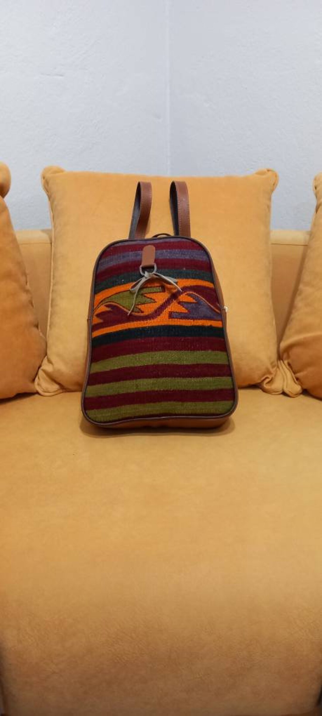 Vintage Kilim Backpack,leather Bag,oushak Backpack,carpet Backpack,rug ...