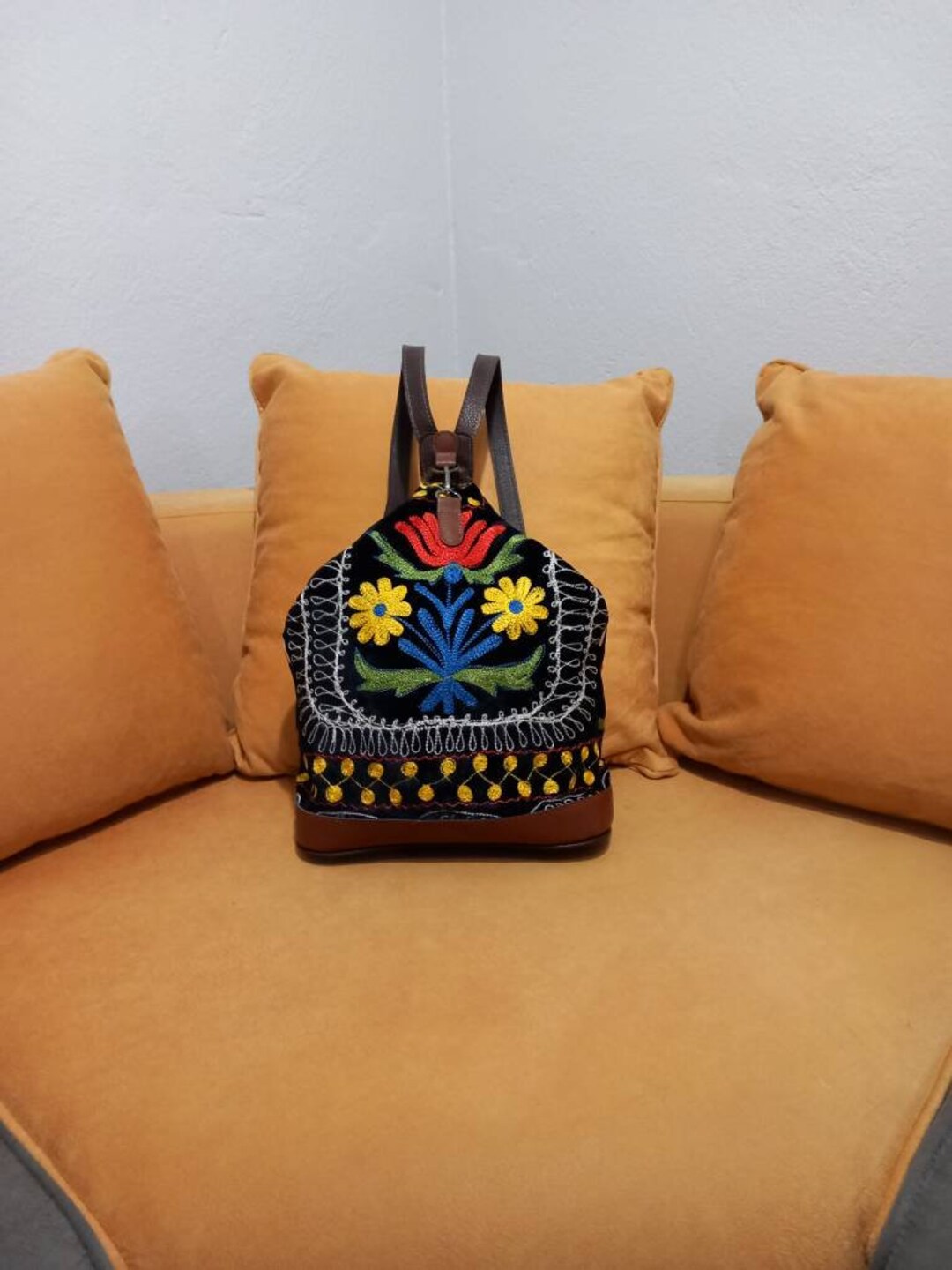 Vintage Kilim Backpack,leather Bag,oushak Backpack,carpet Backpack ...