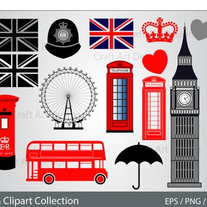 London Clipart Set – UK Travel, Big Ben, Bus (instant Download) - Etsy