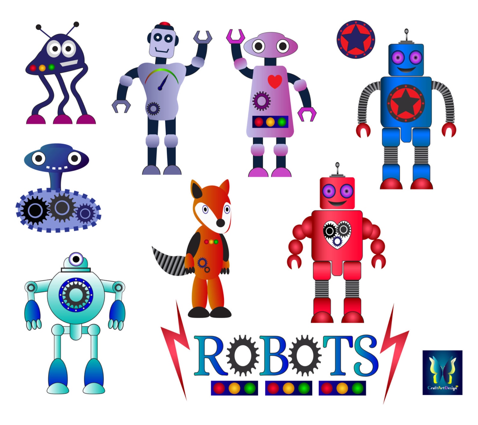Robots Clipart, Instant Download, Kids / Childrens Robot Clipart, Fun ...