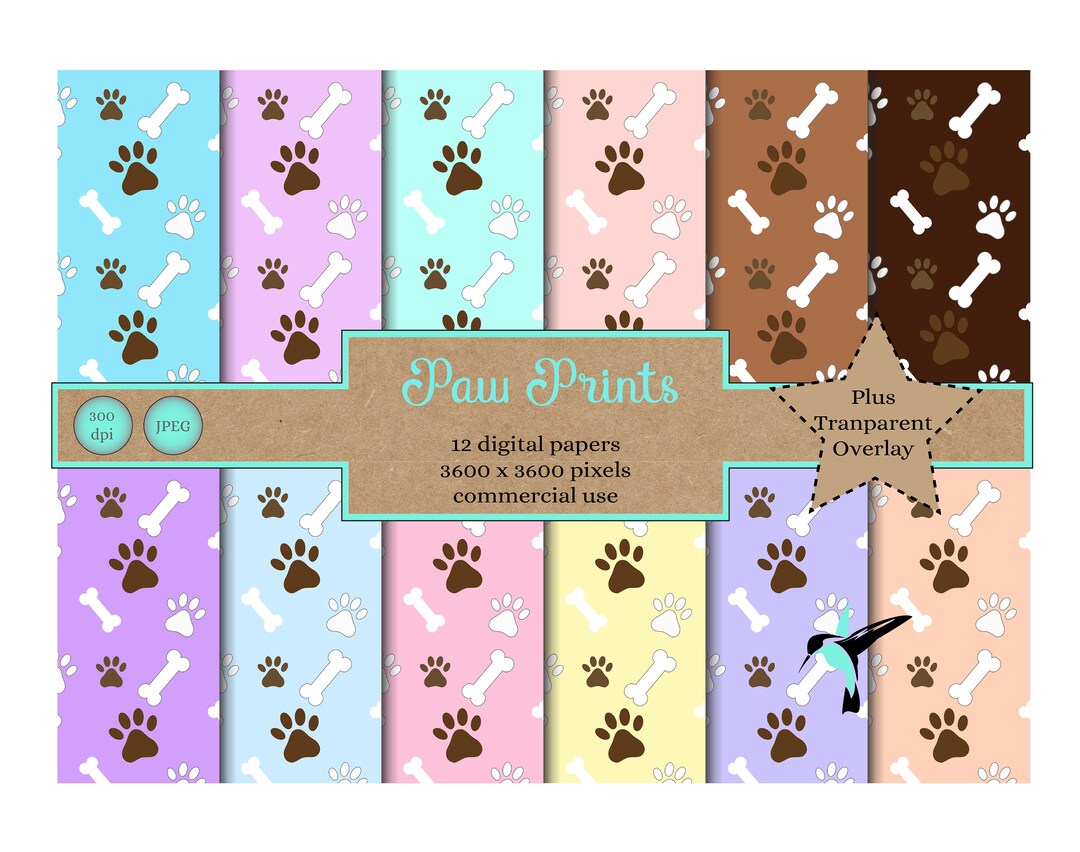 Digital Paper Pack - Paw Prints and Dog Bones . Animal Prints . Instant ...