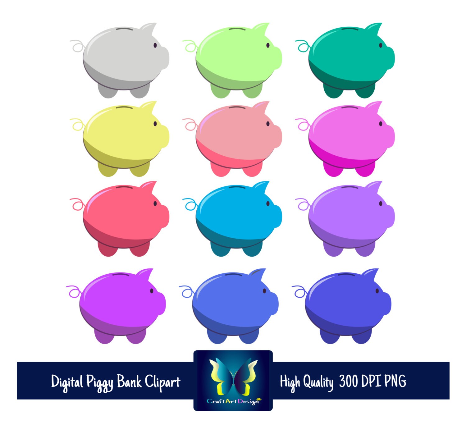 Piggy Bank Digital Clipart. Instant Download. Multiple Colors. for ...