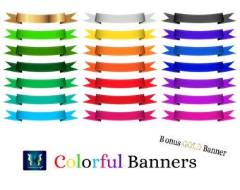 Ribbon Banner Clip Art — Rainbow Banners, Ribbon Clip Art, Digital ...