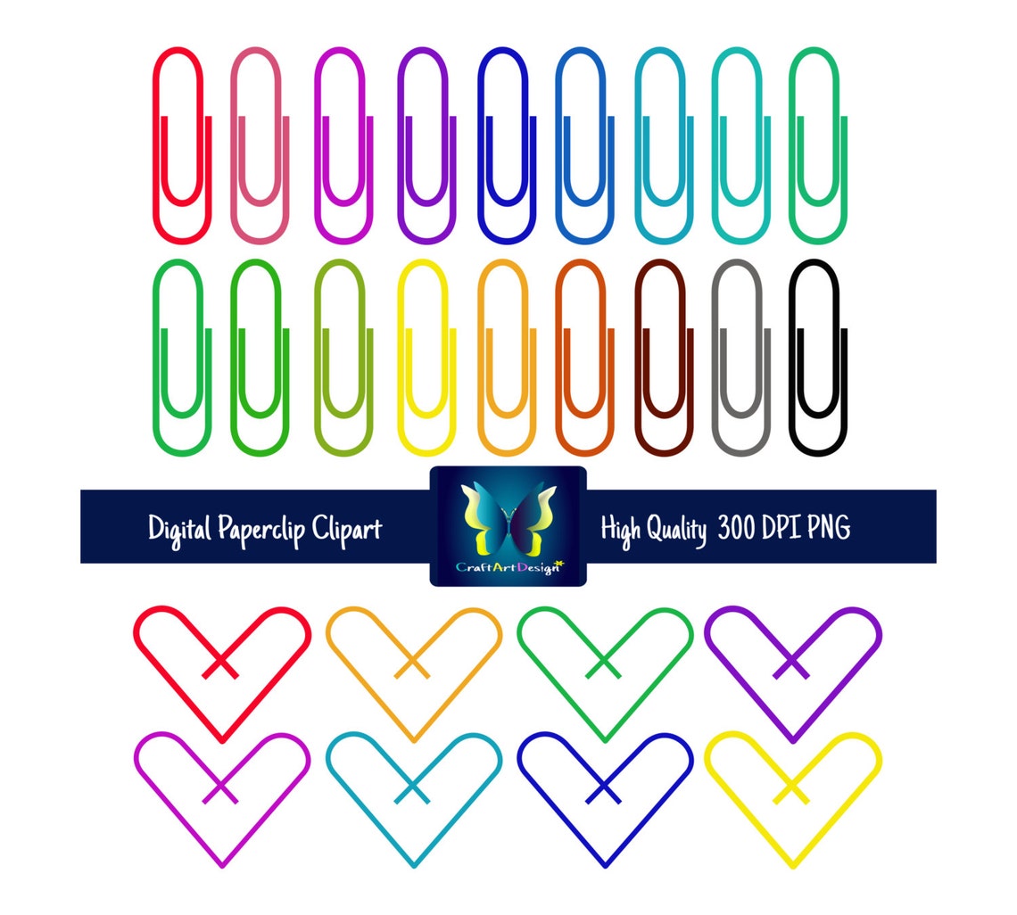 Paperclip Clipart , Traditional and Heart, Digital Graphic , Silhouette ...