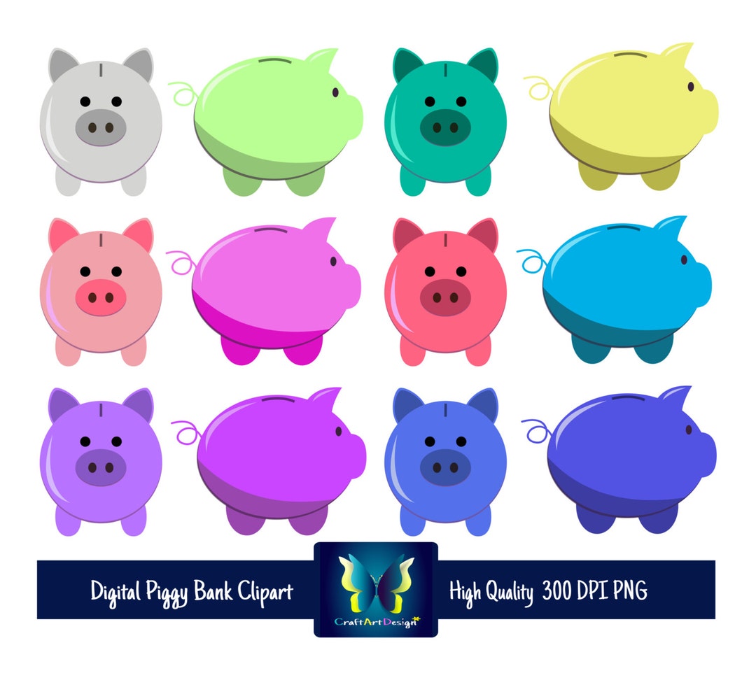 Piggy Bank Digital Clipart. Instant Download. Multiple Colors. for ...