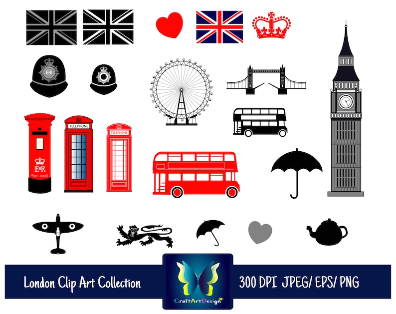 London Clipart Set – UK Travel, Big Ben, Bus (instant Download) - Etsy
