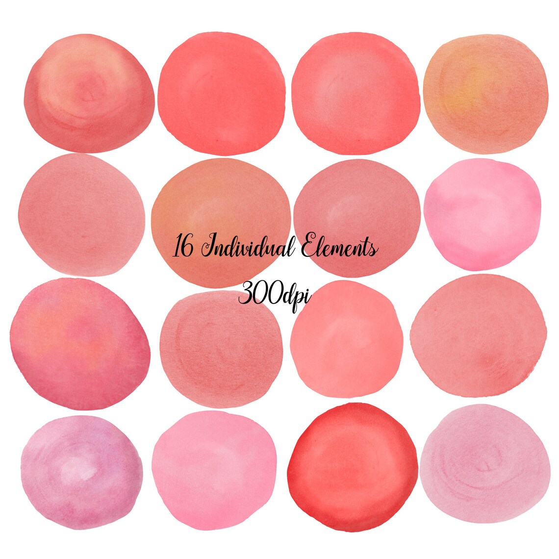 Watercolor Dots Clipart. Pink, Peach & Red Hand Painted Watercolor ...