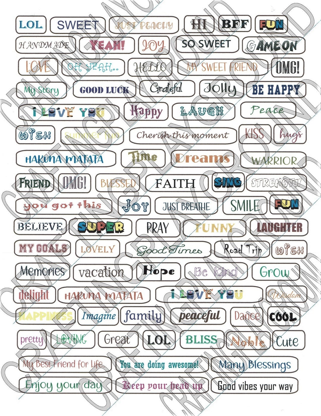 Sentiment Words, Colorful, Instant Digital PDF Download With Bonus - Etsy