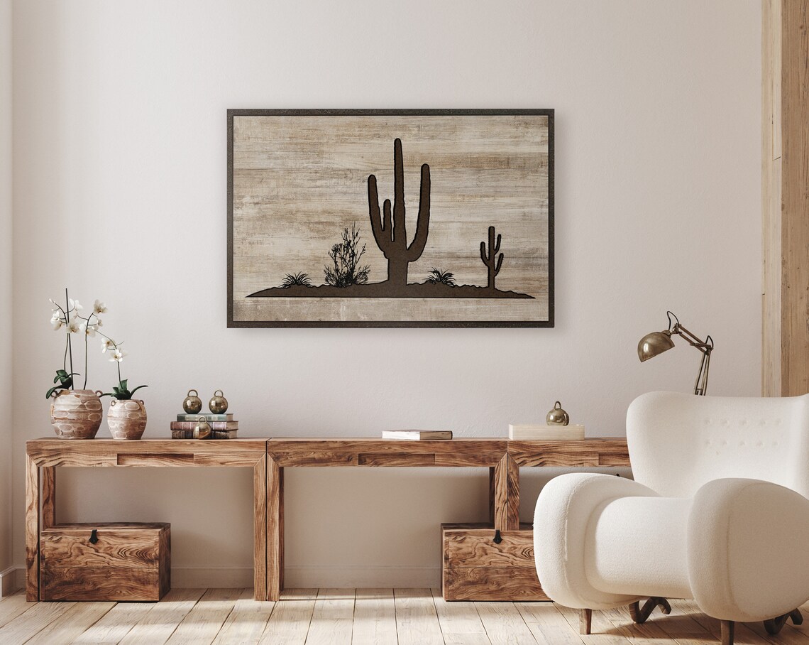 Carved Desert Scene Picture Wood Wall Art Cactus Wall | Etsy