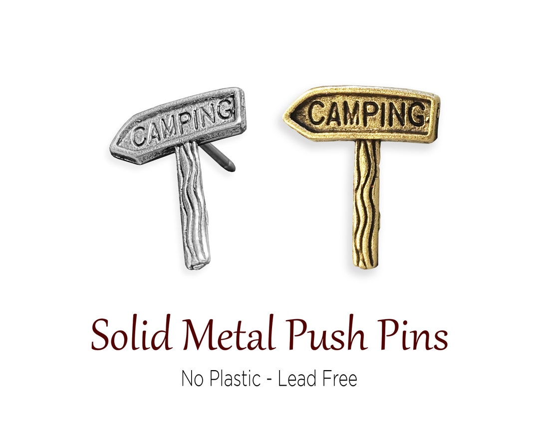 Gold or Silver Camp Sign Push Pins, Hiking Push Pin, Back Country ...