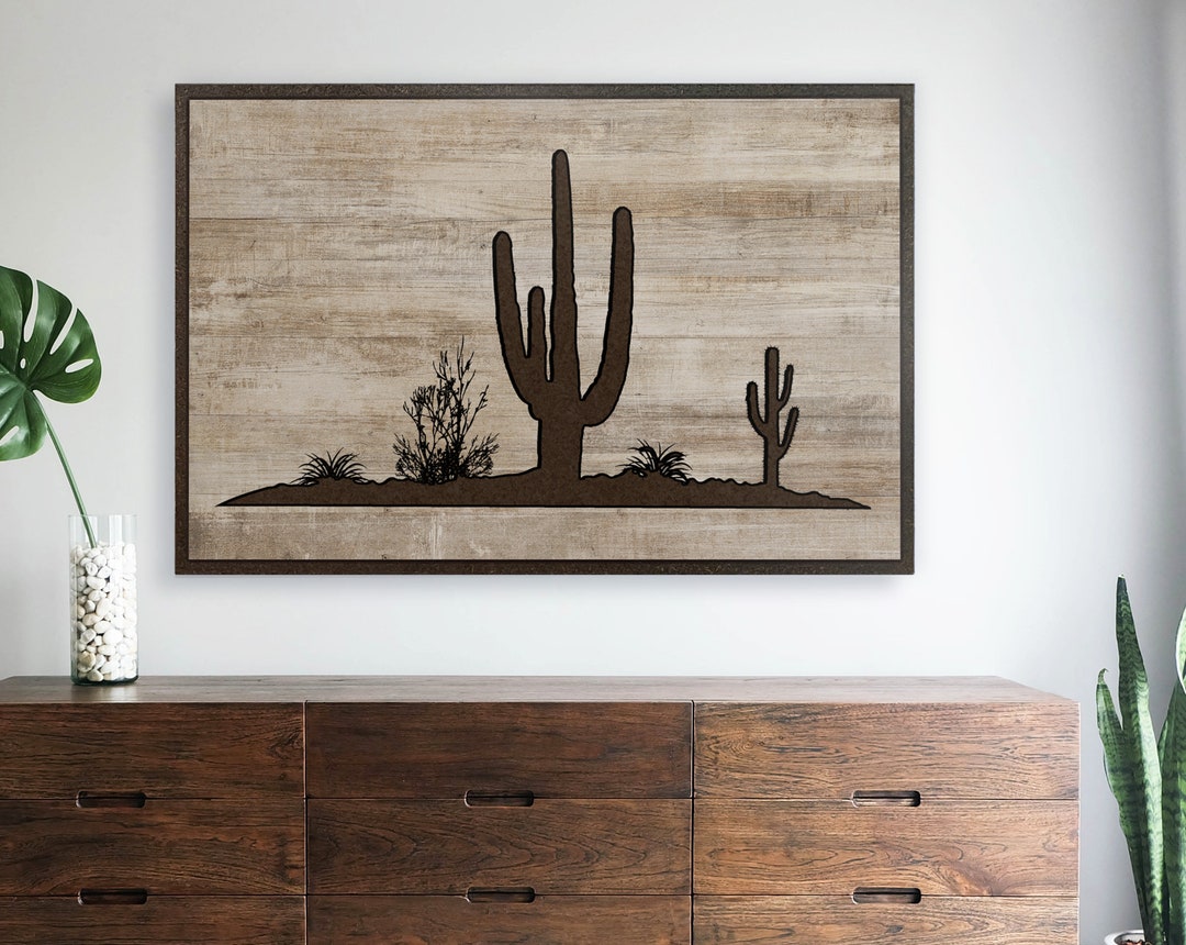 Carved Desert Scene Picture | Wood Wall Art | Cactus Wall Decor ...