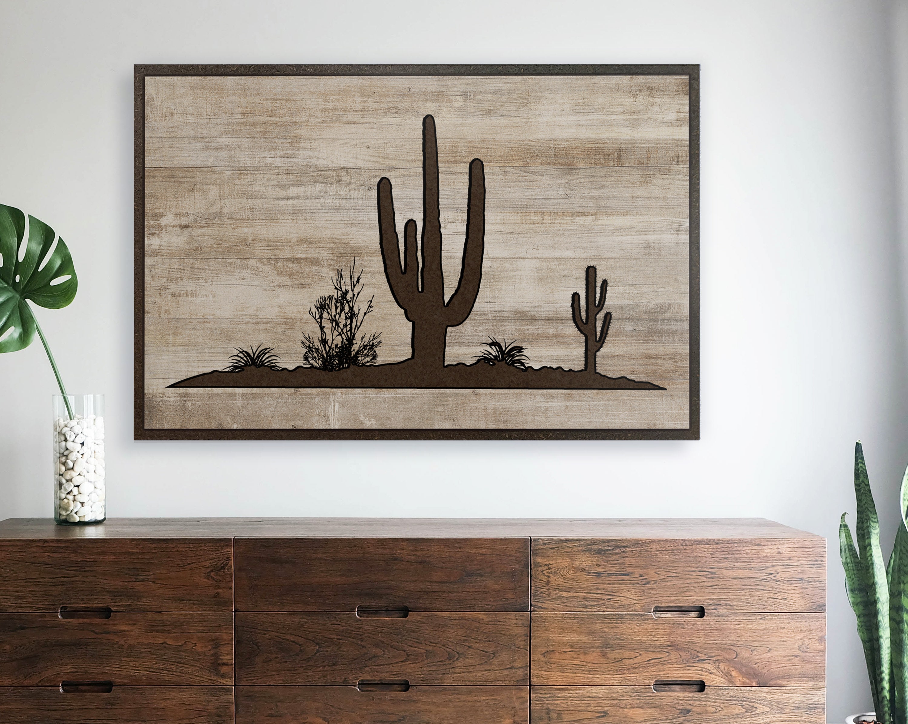 Carved Desert Scene Picture Wood Wall Art Cactus Wall | Etsy