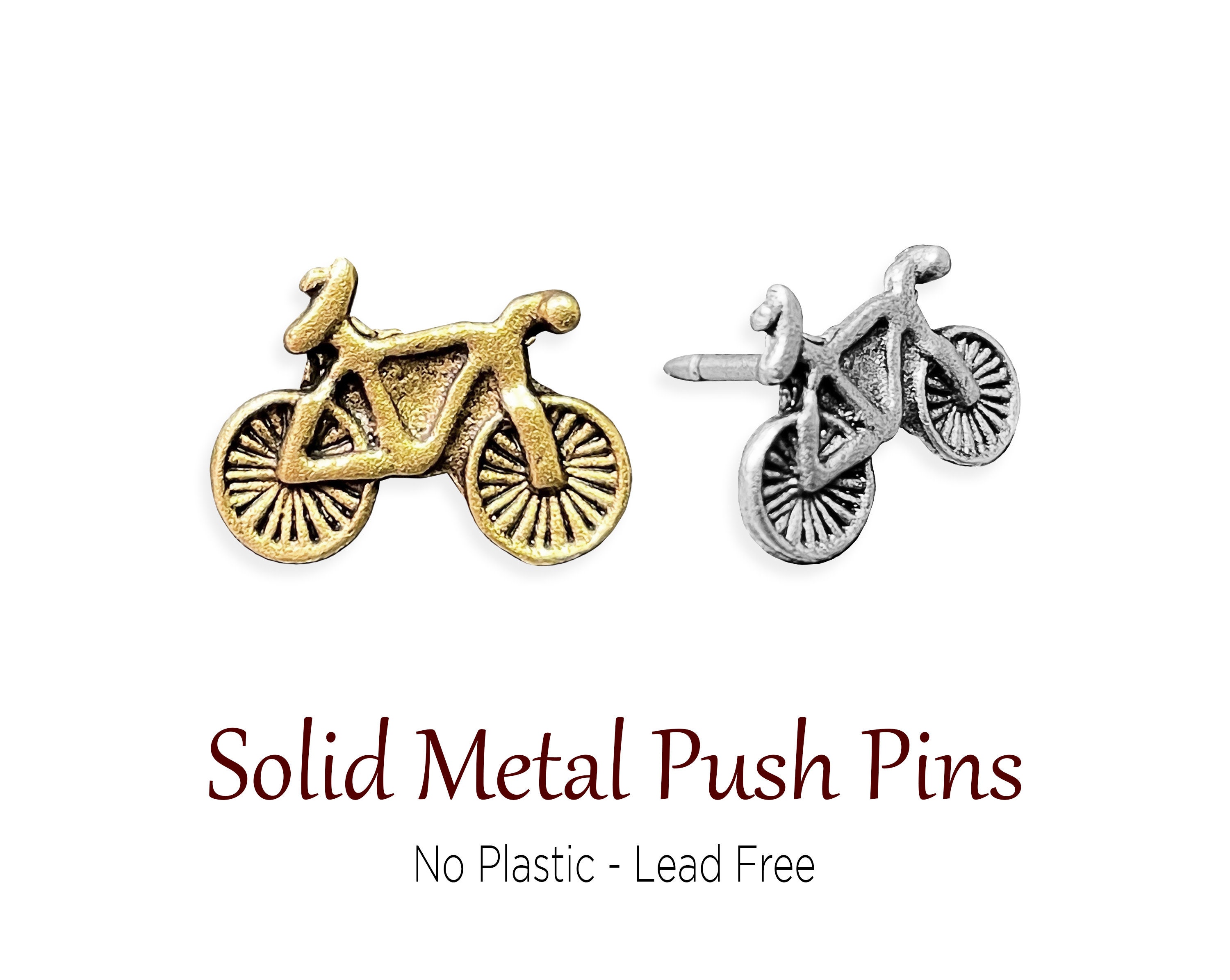 Silver and Gold Bicycle Pushpin Solid Metal No Plastic Bike - Etsy