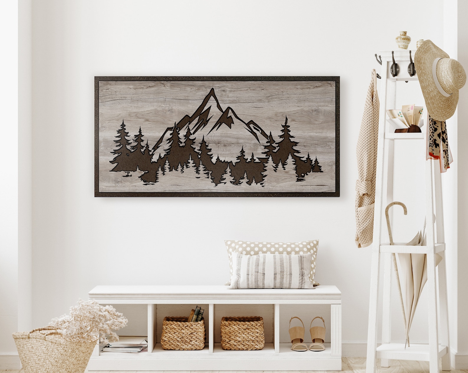 Mountain Art Picture | Mountain Trees Carved Wood Wall Art Home Decor ...