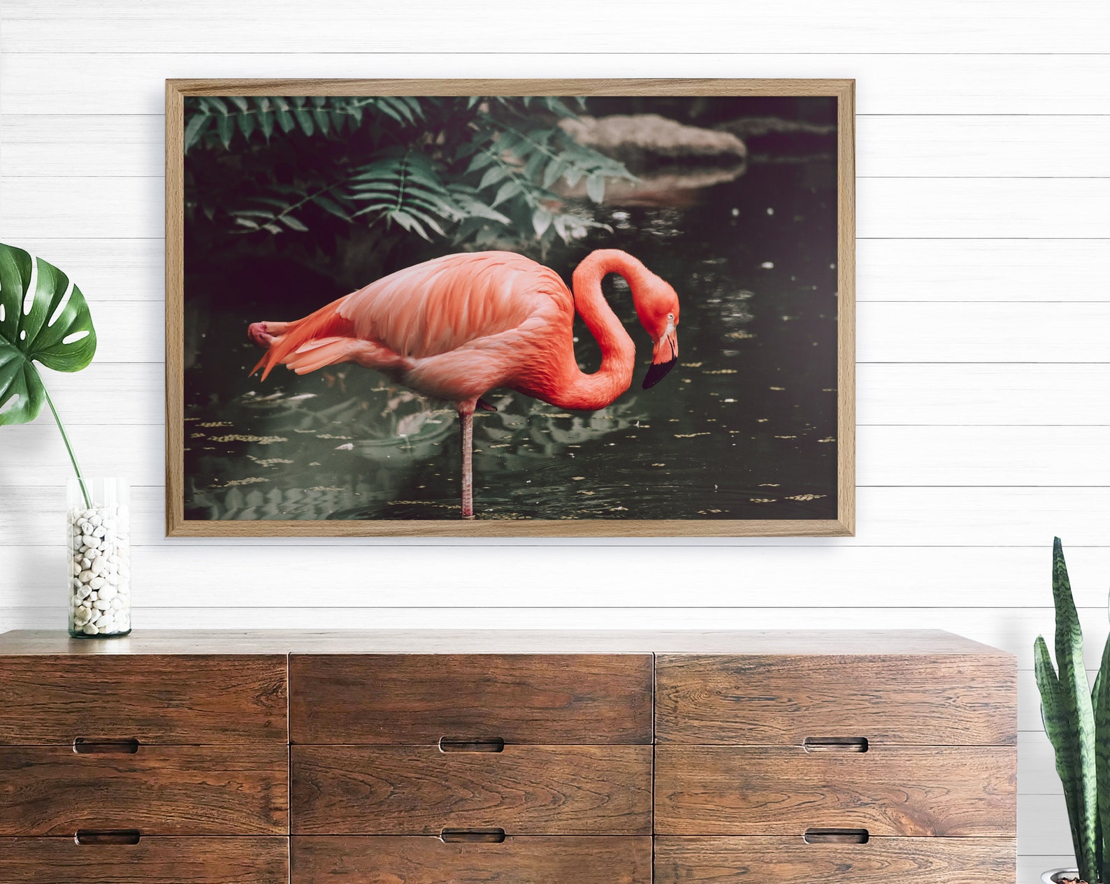 Pink Flamingo Picture | Home or Office Wall Art | Abstract Framed or ...
