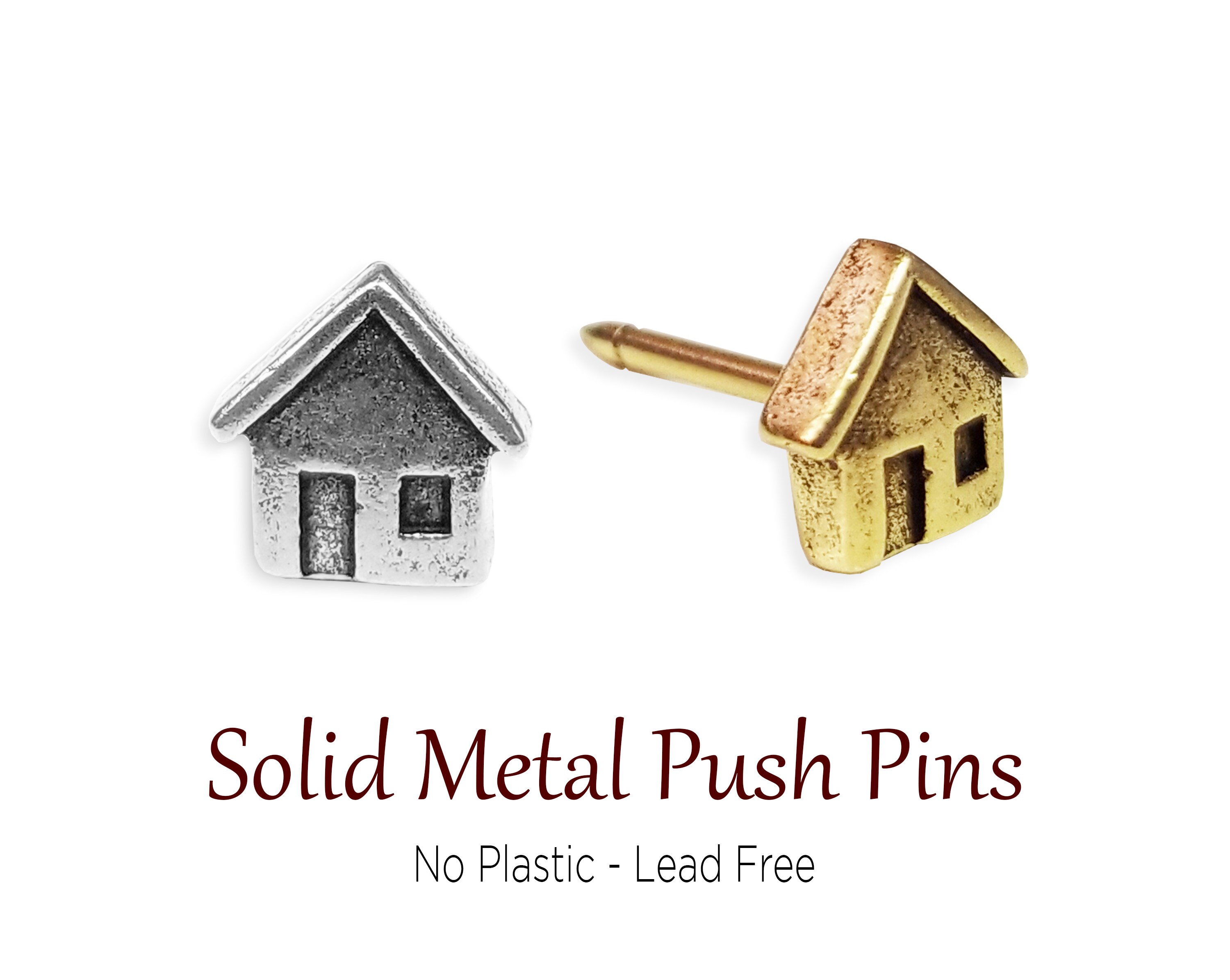 Gold & Silver House Push Pins Golden House Pin Cabin - Etsy