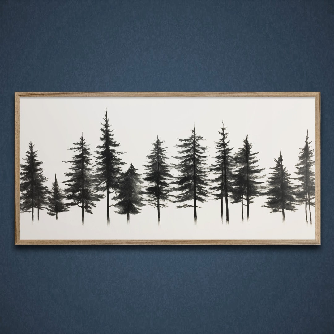 Framed Pine Tree Forest Wall Art - Minimalist Wall Art - Evergreen ...