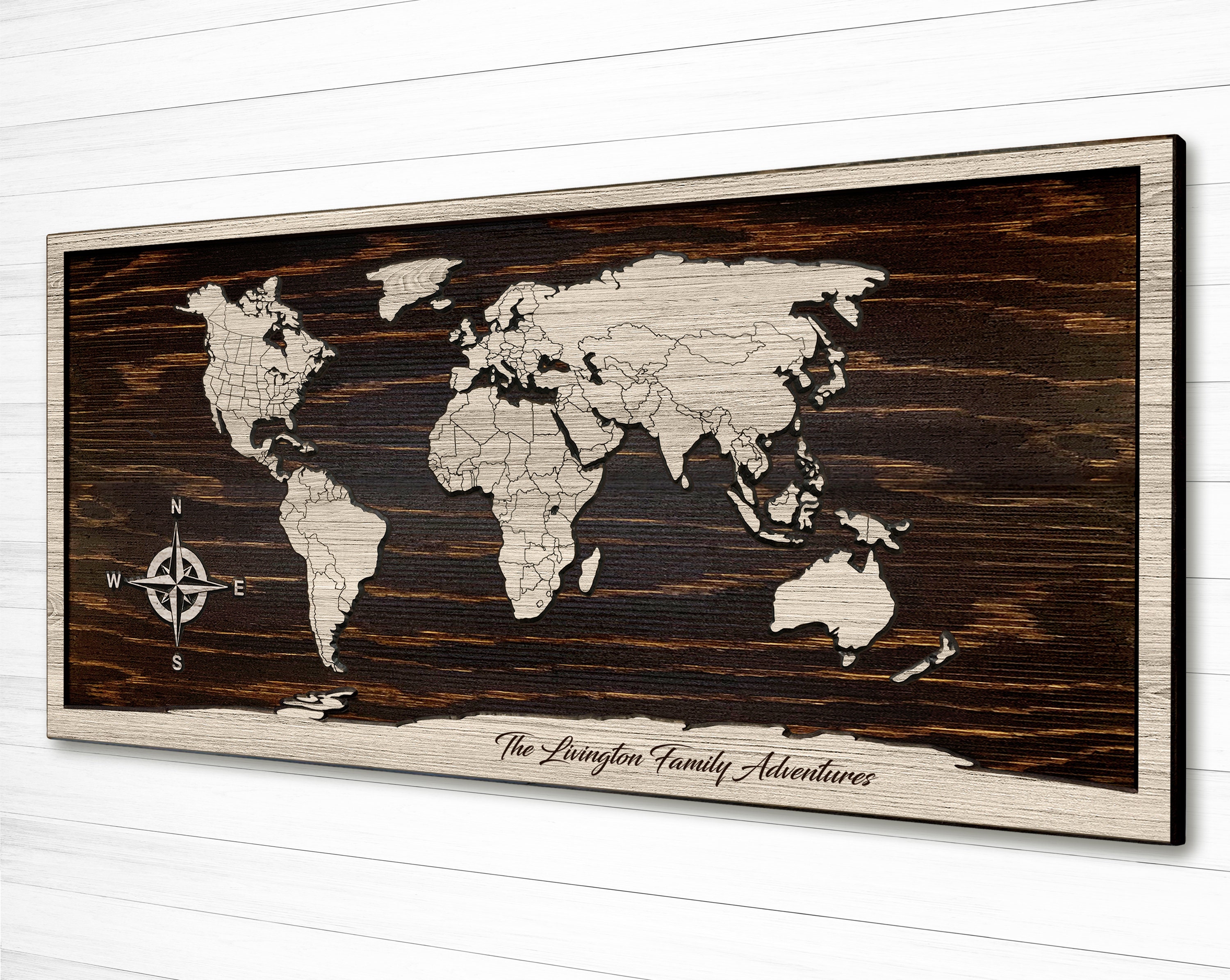 World Map Wall Art With Countries - Wood Wall Art - Push Pin Map of the ...