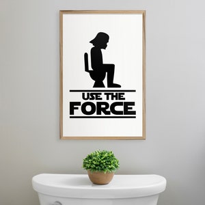 Bathroom Decor - Use the Force - Funny Humor - Framed Canvas Print ...