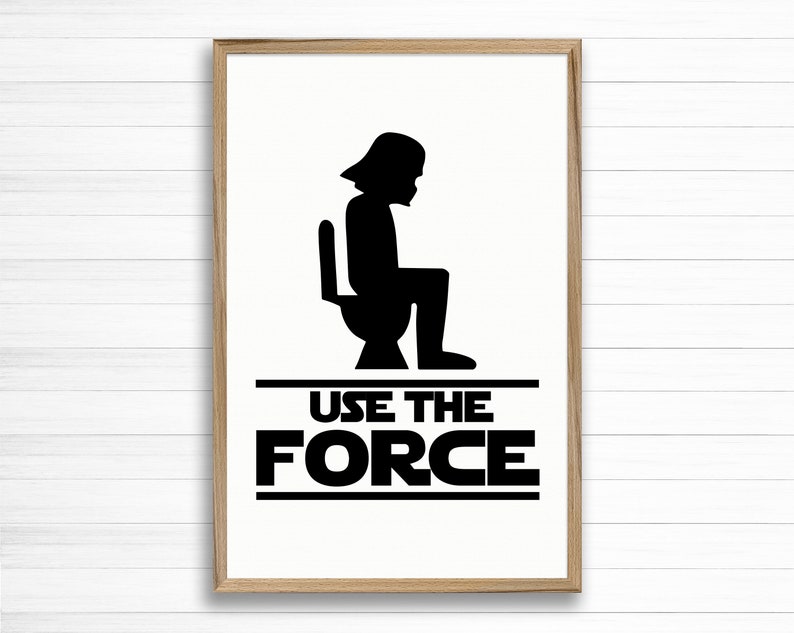 Bathroom Decor - Use the Force - Funny Humor - Framed Canvas Print ...