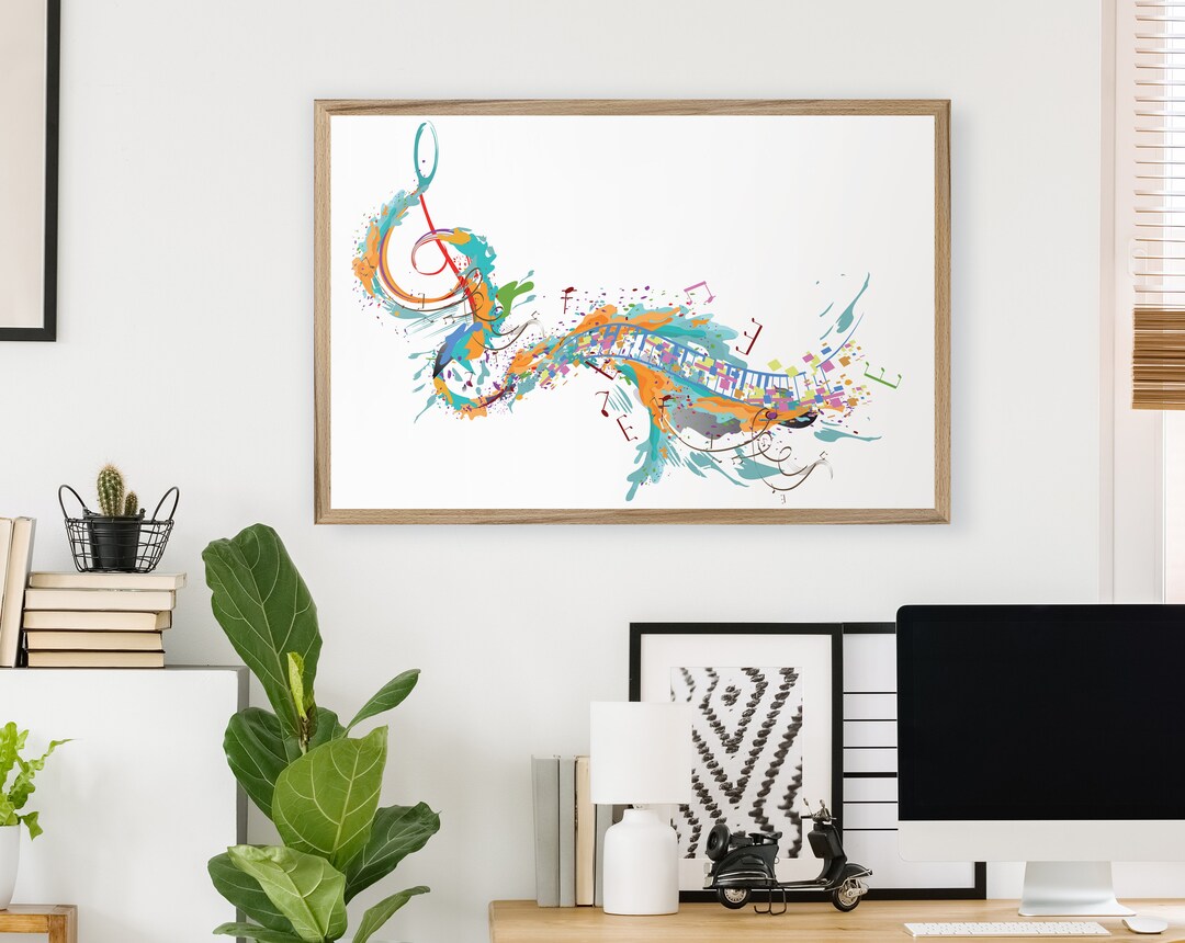 Abstract Music Wall Art | Musical Notes Treble Cleff Keyboard | Home ...