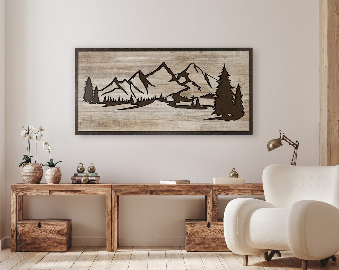 Mountain Art Mountain Trees Carved Wood Wall Art Home Decor - Etsy