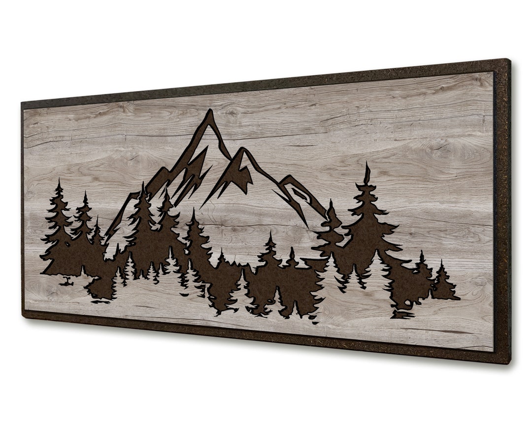 Mountain Art Picture Mountain Trees Carved Wood Wall Art - Etsy