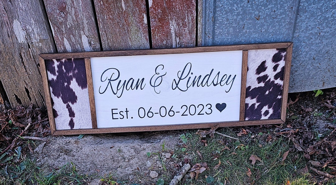 Custom Cowhide Couples Welcome Sign - Wedding Anniversary Gift ...