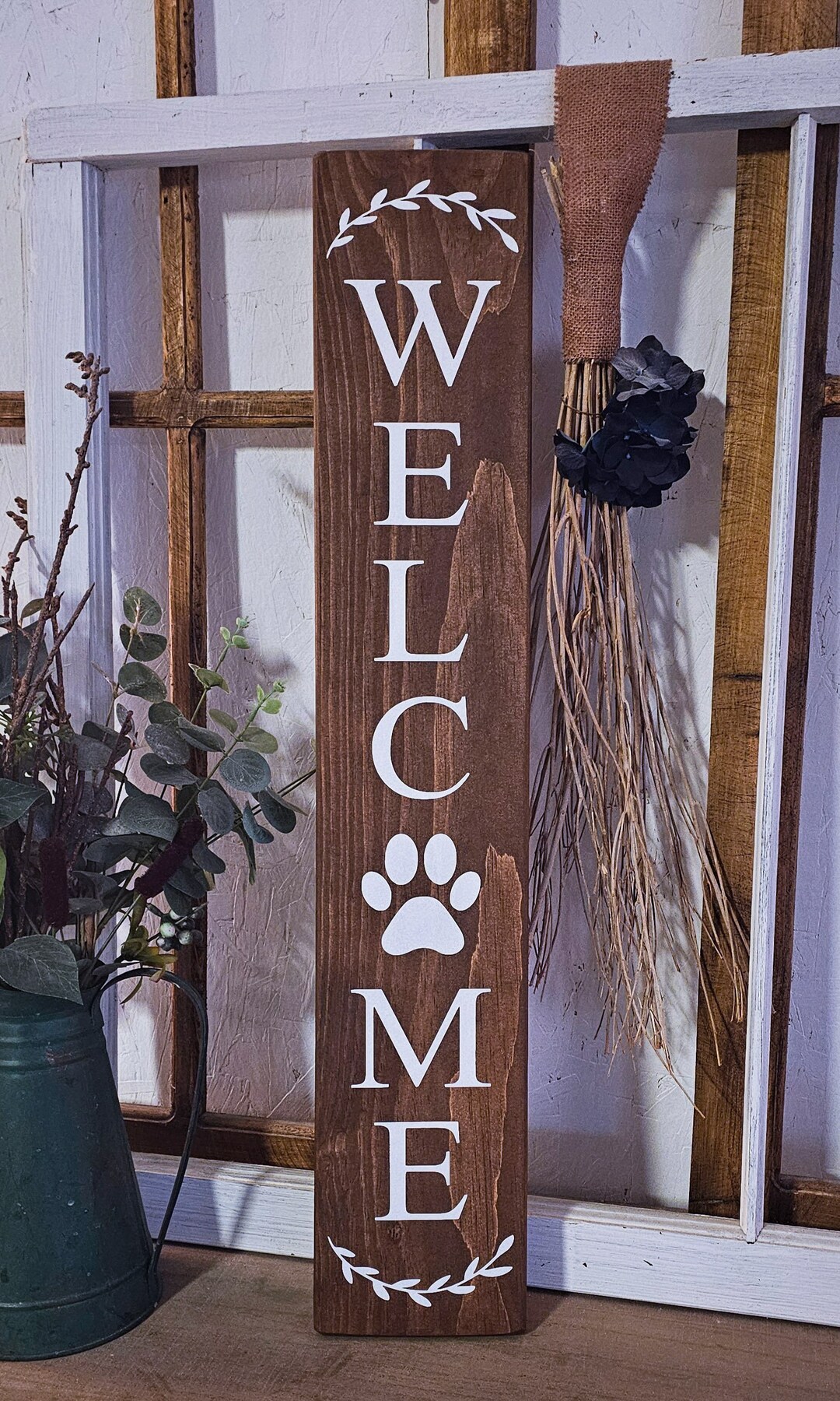 Farmhouse Welcome Pet Pawprint Sign Asst Lengths - Wooden Rustic Decor ...