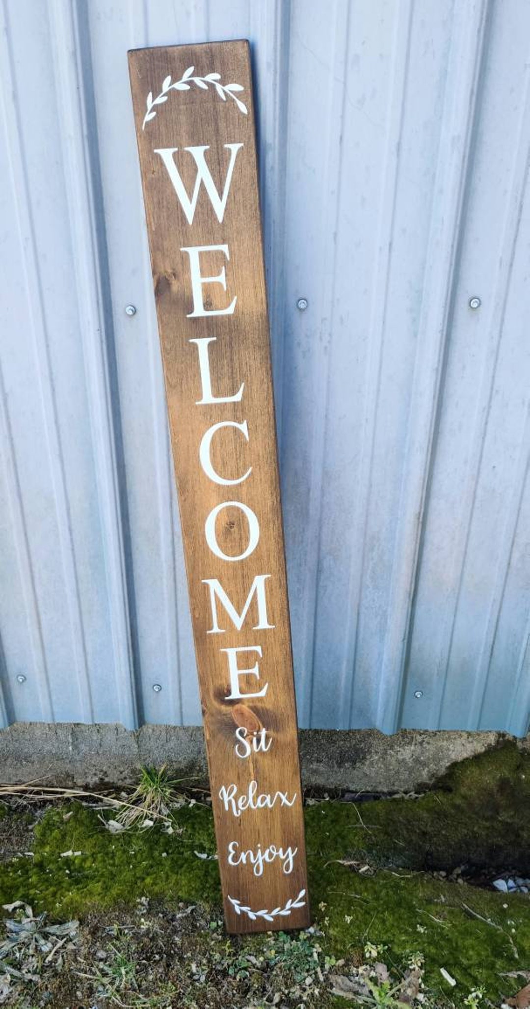 Farmhouse Welcome Sit Relax Enjoy Sign Asst Lengths - Wooden Rustic ...