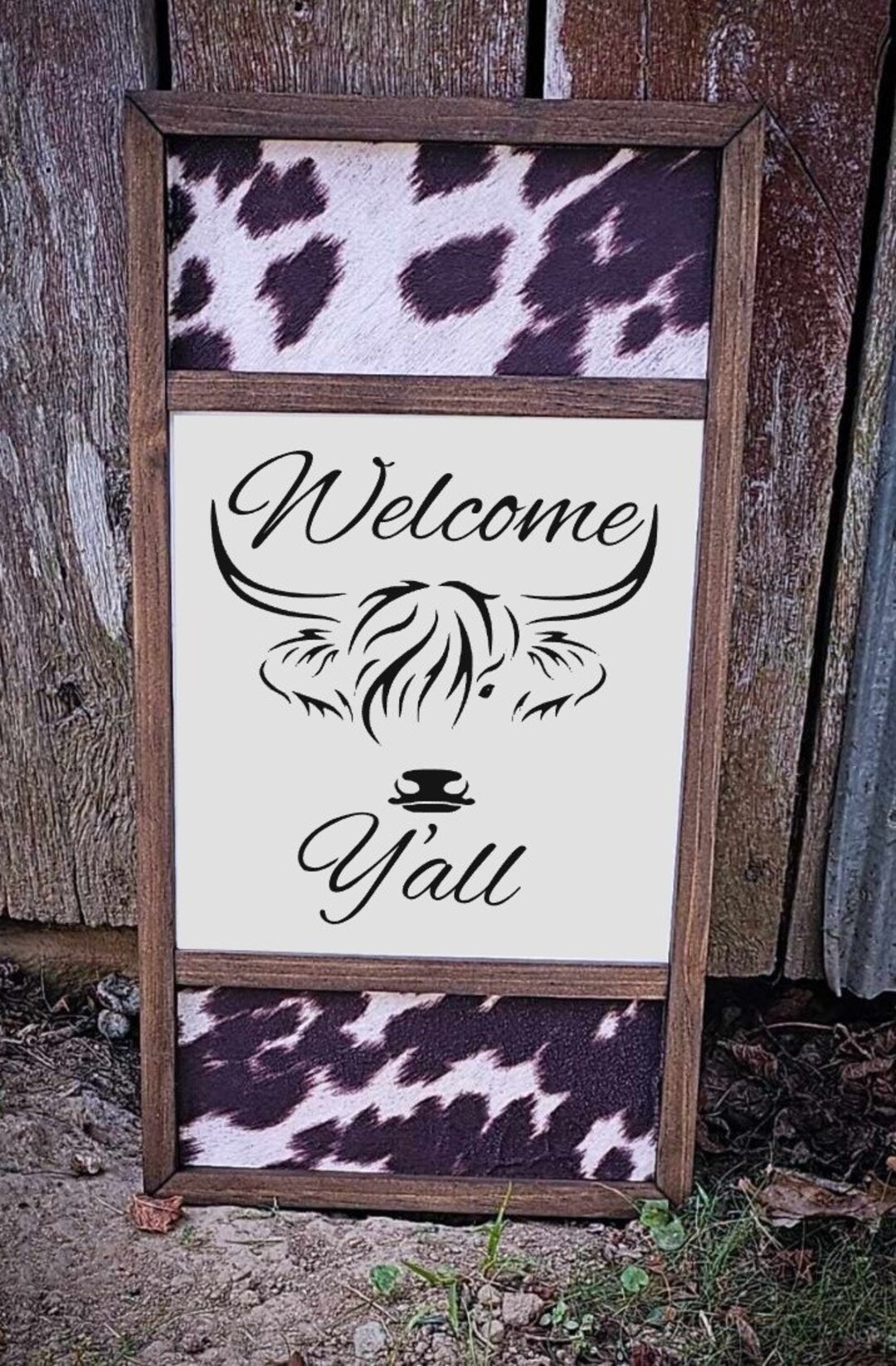 Cowhide Welcome Y'all Sign Highland Cow Sign Country Western Sign Decor ...