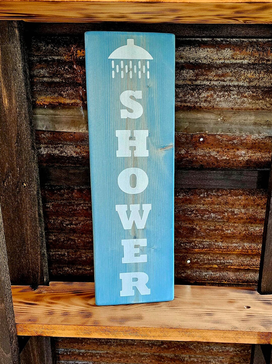 Farmhouse Shower Sign - Choose Your Size Color - Wooden Rustic Bathroom ...