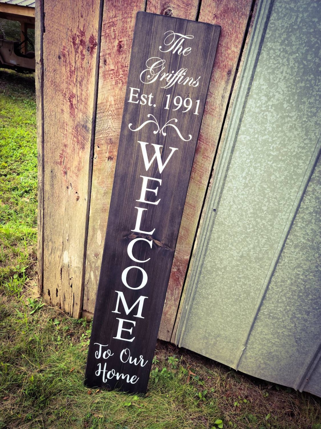 Farmhouse Personalized Family Name Welcome Sign - Wooden Rustic Decor ...