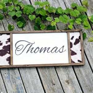 Custom Cowhide Nursery Sign - Cow Print Sign - Country Western Welcome ...
