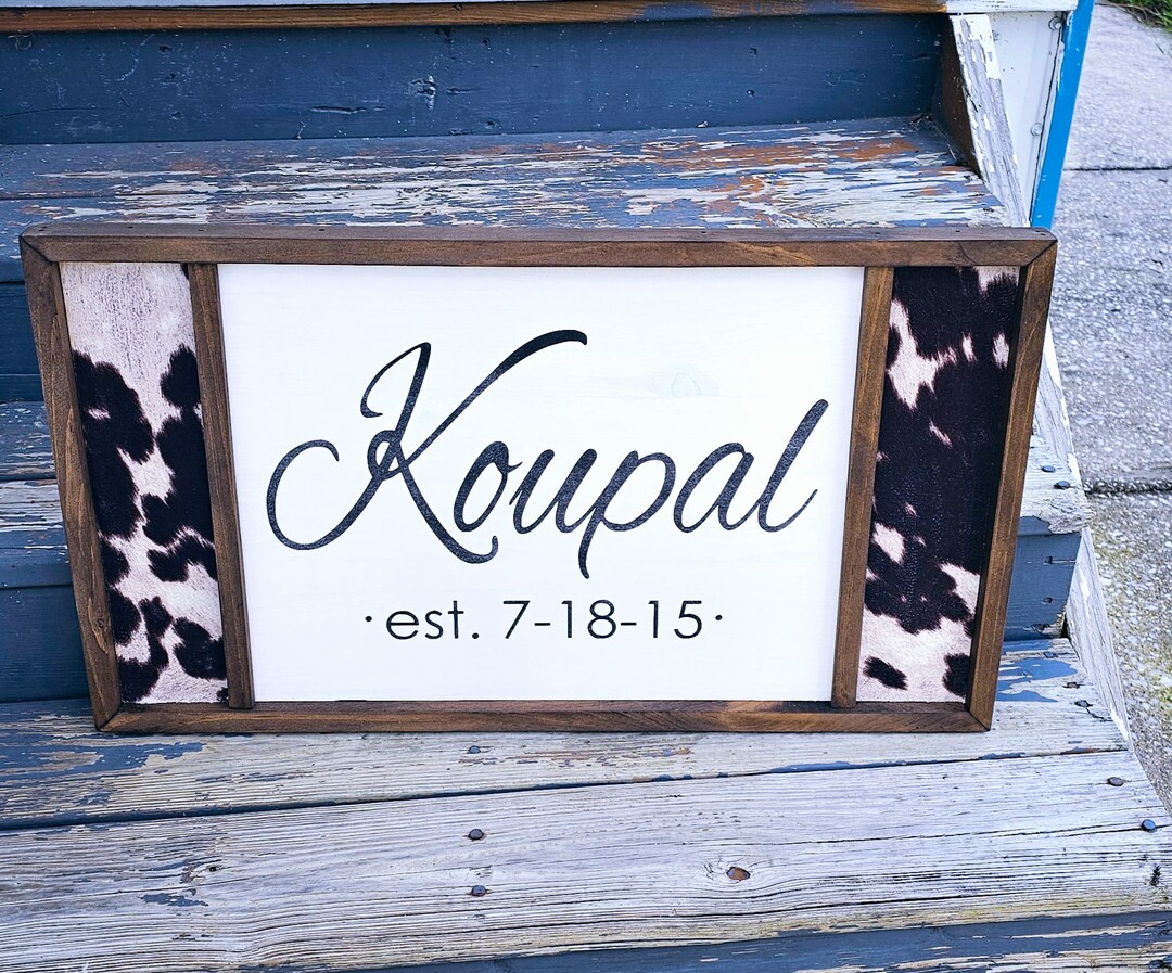 Custom Cowhide Name Sign Wedding Anniversary Gift, Welcome Sign ...