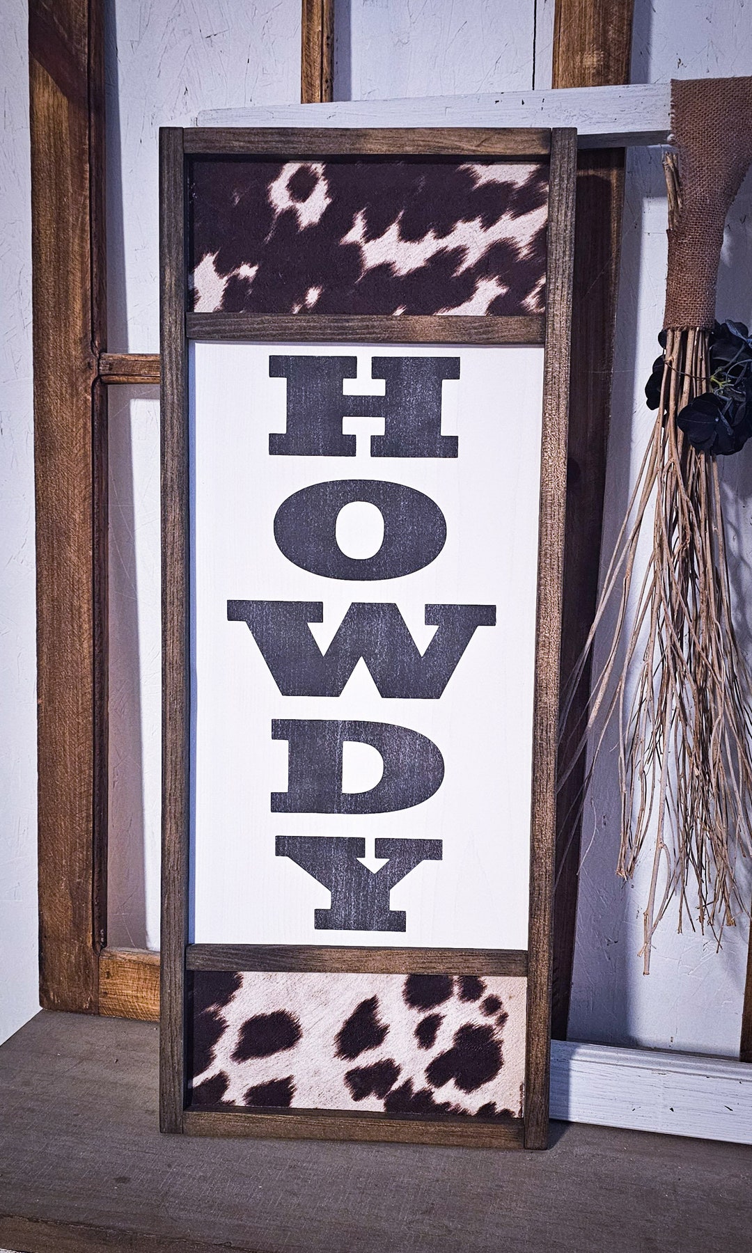 Cowhide Howdy Welcome Sign - Cow Print Sign - Country Western Sign ...
