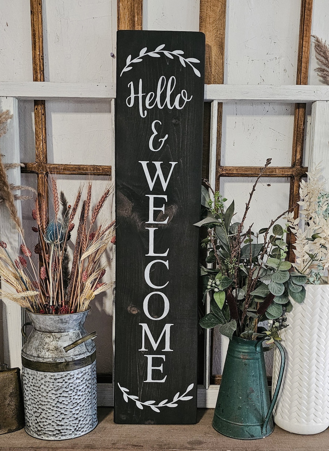 Farmhouse Hello & Welcome Sign Choose Your Size Color Wooden Rustic ...