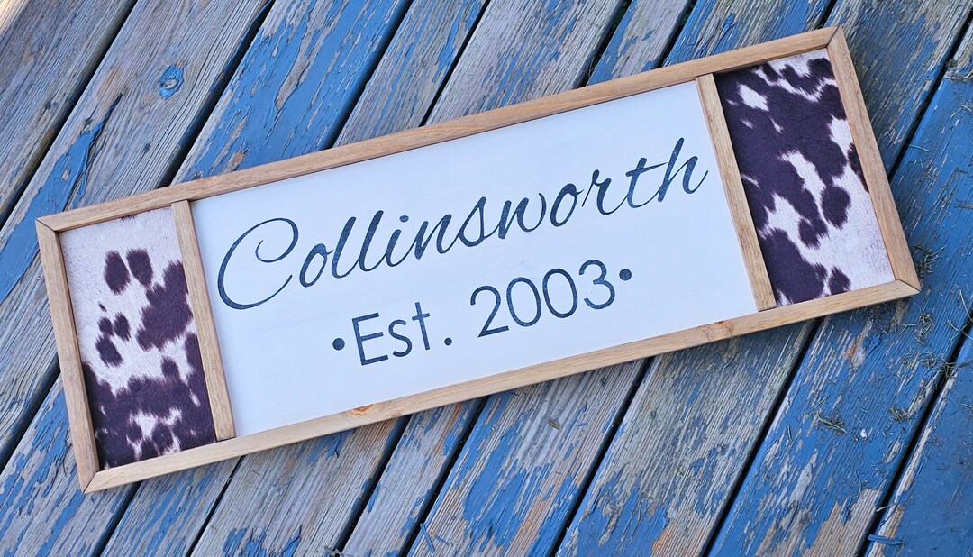 Custom Cowhide Wedding Anniversary Sign Cow Print Sign Country Western ...
