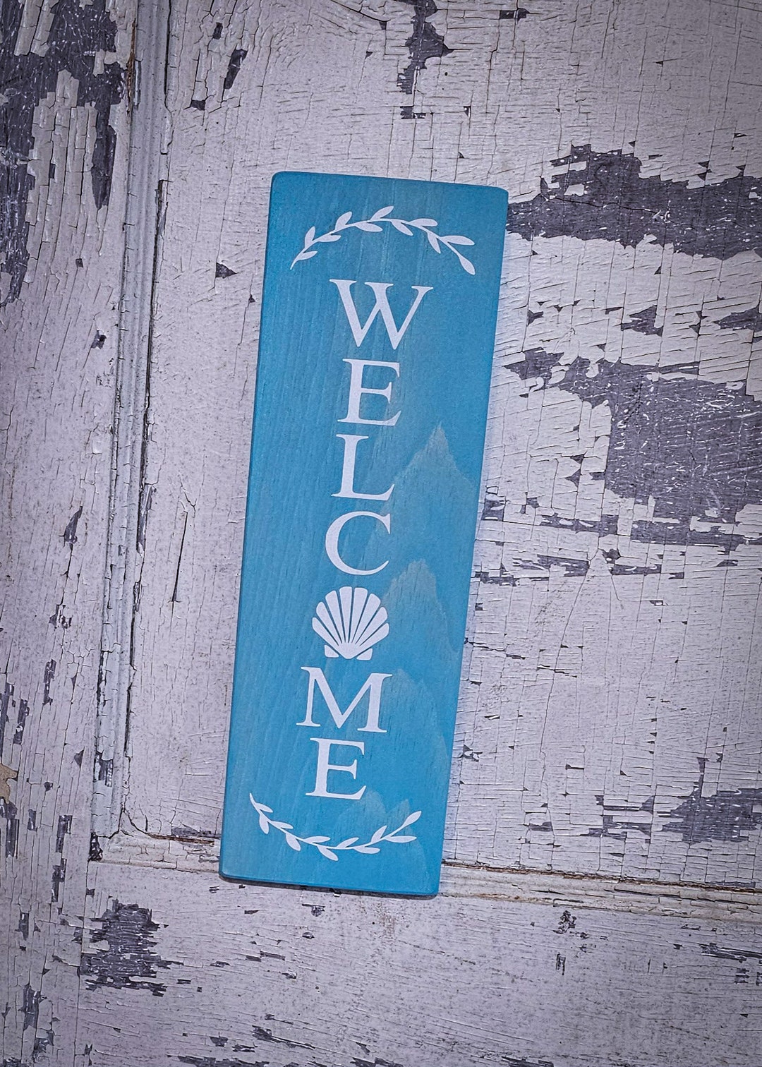 Beach Welcome Sign, Wooden Rustic Farmhouse Decor, Shell Sign Decor ...