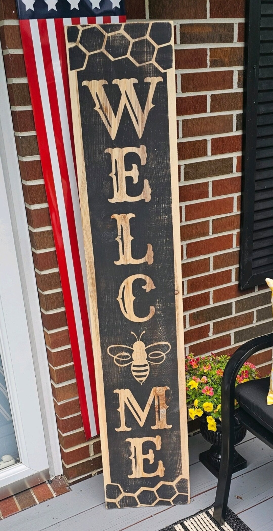 Farmhouse Bee Welcome Sign - Wooden Rustic Decor, Large Tall Front Door ...