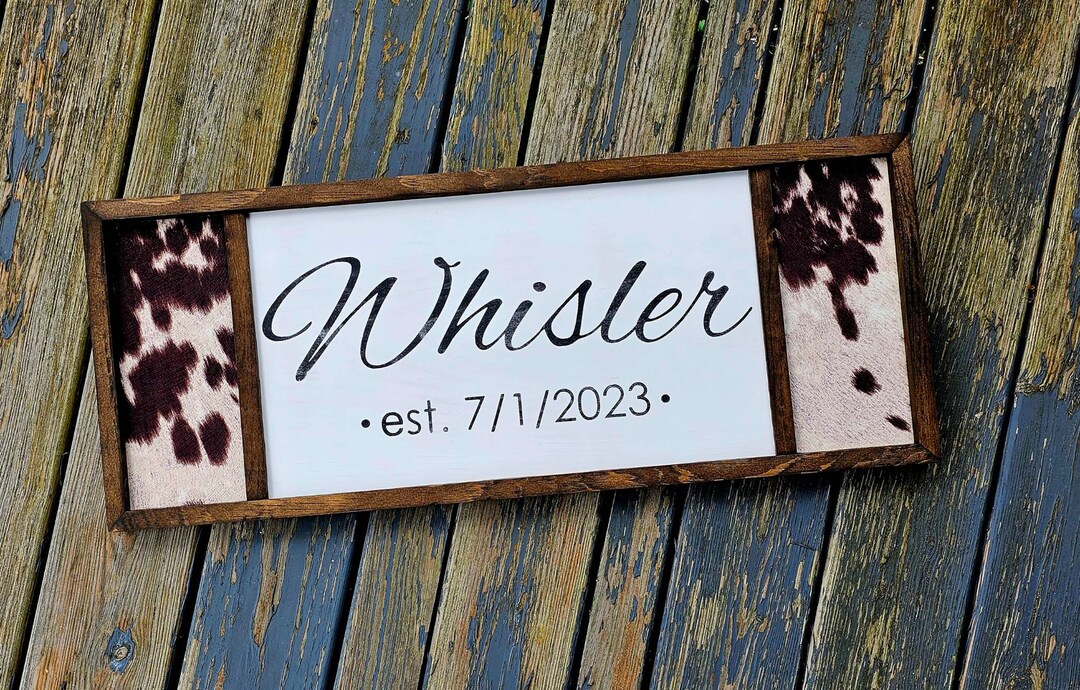 Custom Cowhide Couples Welcome Sign - Established Sign, Western Cowhide ...