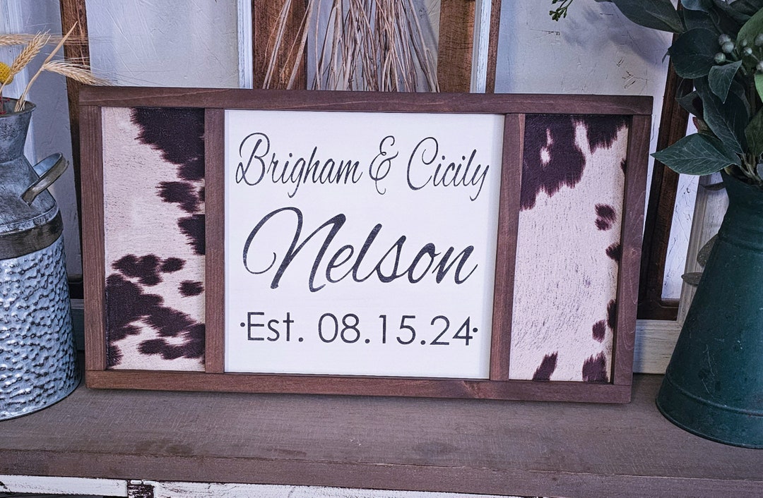 Custom Cowhide Name Sign Wedding Anniversary Gift, Welcome Sign ...