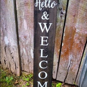Farmhouse Hello & Welcome Sign Choose Your Size Color Wooden Rustic ...