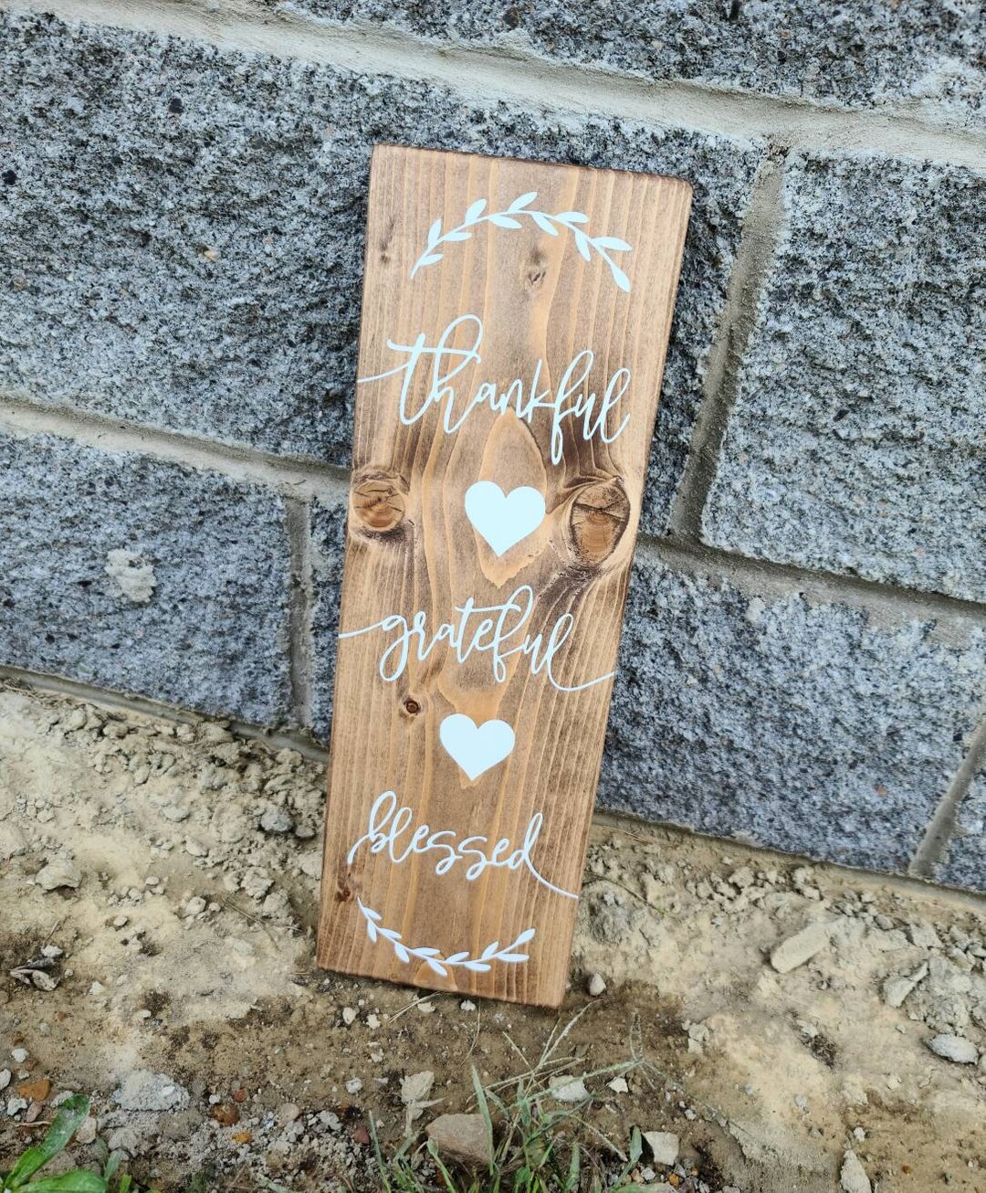 Farmhouse Thankful Grateful Blessed Sign - Wooden Rustic Decor, Front ...