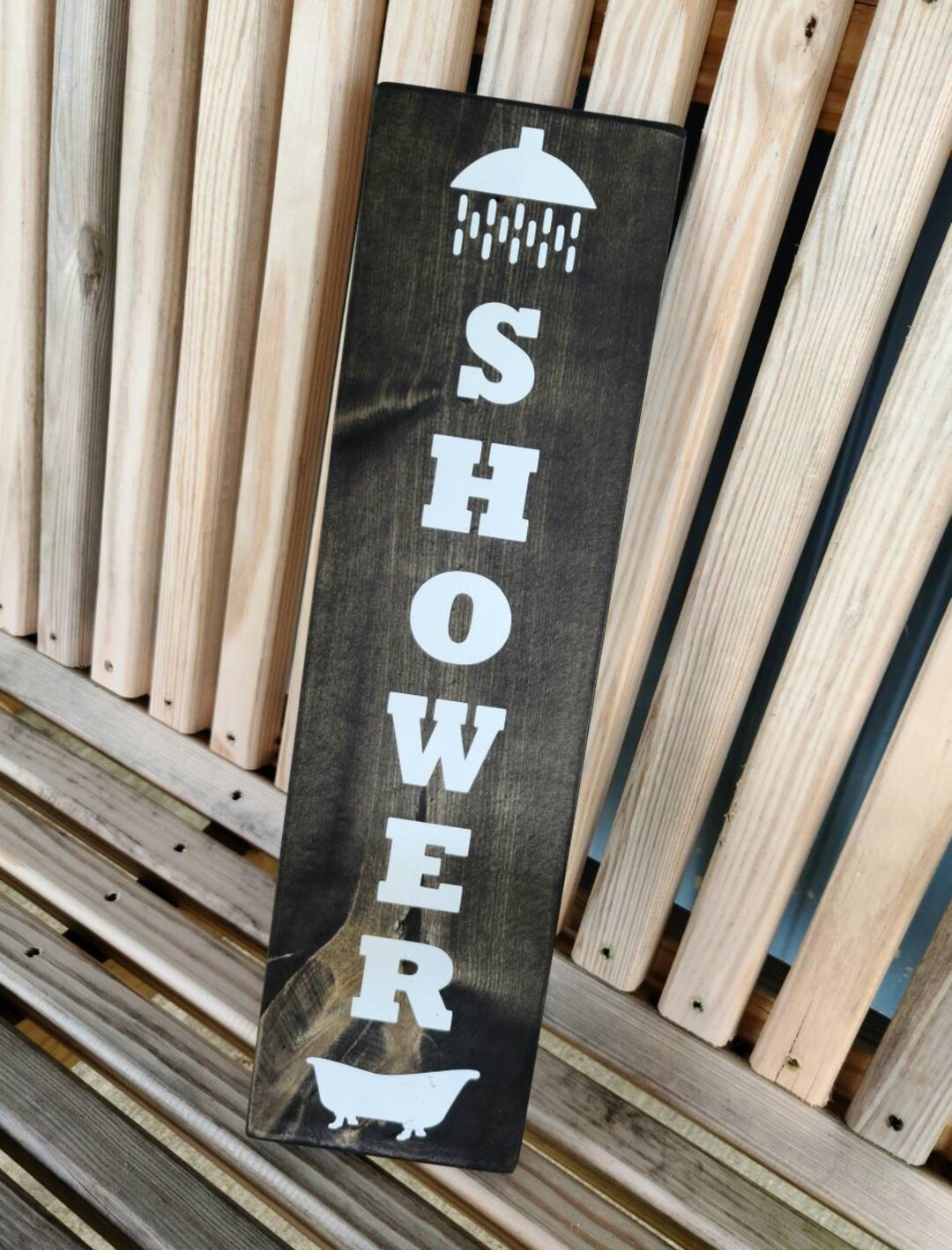 Farmhouse Shower Sign - Choose Your Size Color - Wooden Rustic Bathroom ...